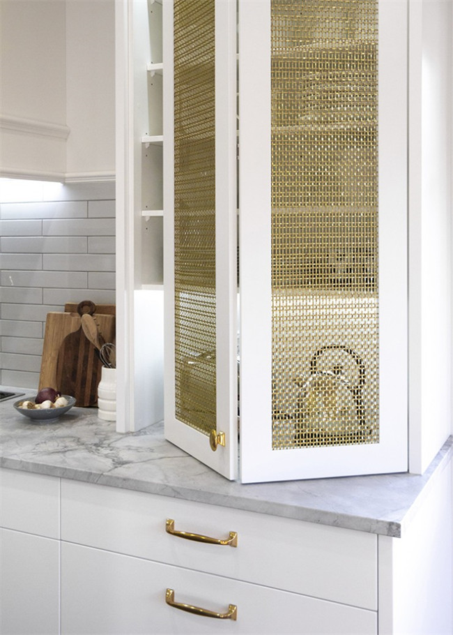 Custom Mild Steel Cabinet Mesh Inserts Gold Galvanized Surface